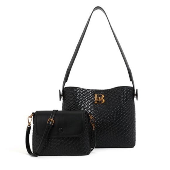 borry rosa | Bags | 2pcs Set Luxury Leather Woven Bucket Hobo Purse And ...